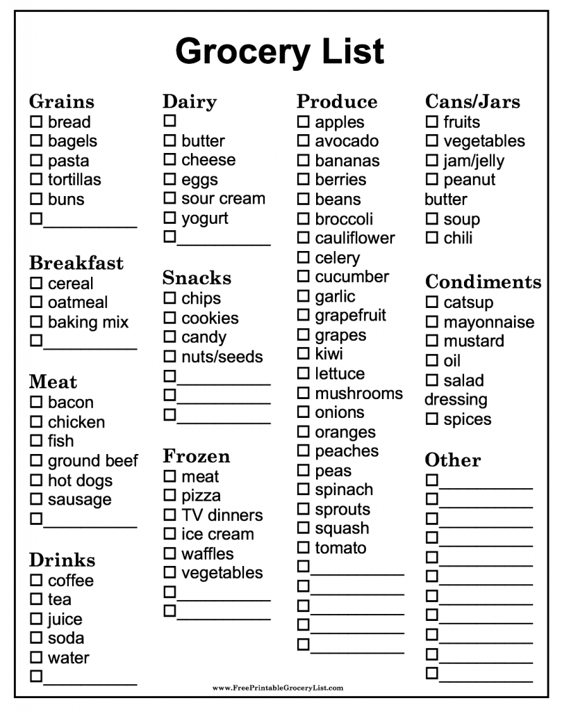 Grocery Lists And Menu Planners